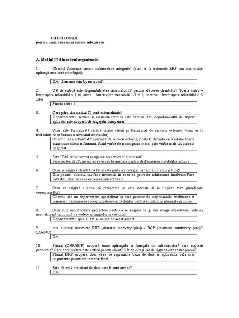 Chestionar Audit Completat | PDF