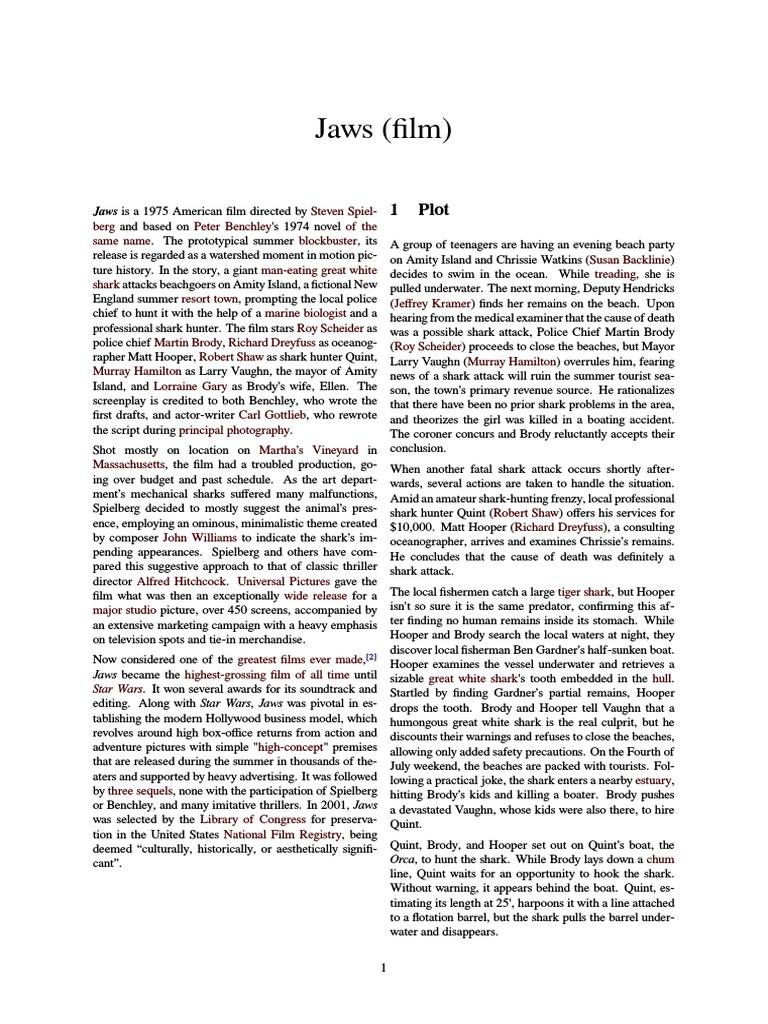 Jaws (Film) | PDF | Leisure