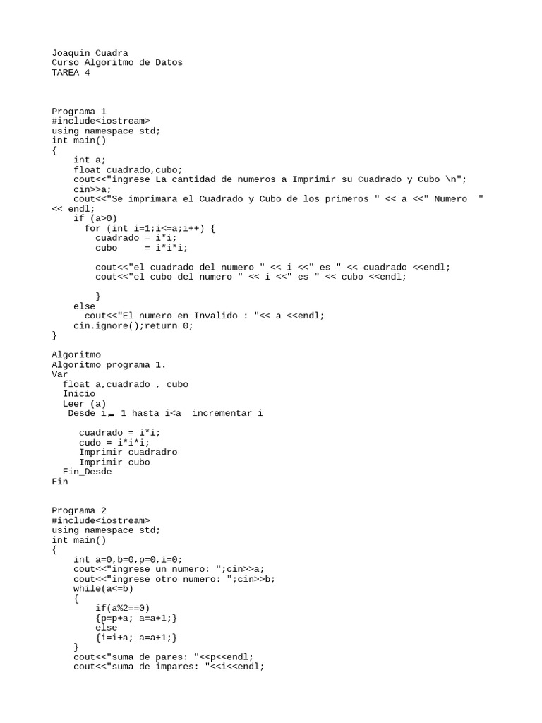 Tarea C++ Algoritmo de Datos | PDF | C ++ | Algoritmos