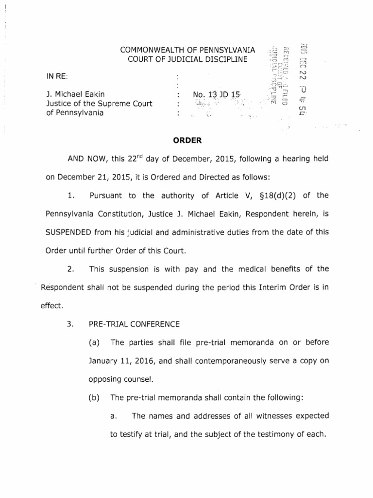 Justice J. Michael Eakin's Suspension | PDF