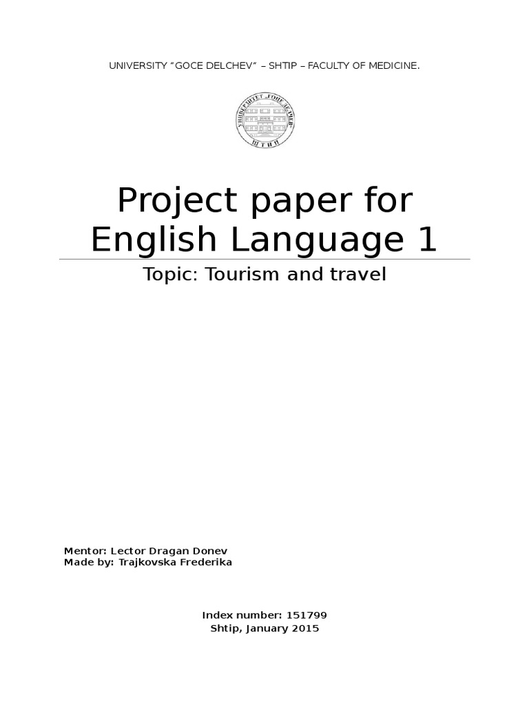 Project Paper For English Language 1: Topic: Tourism and Travel | PDF ...