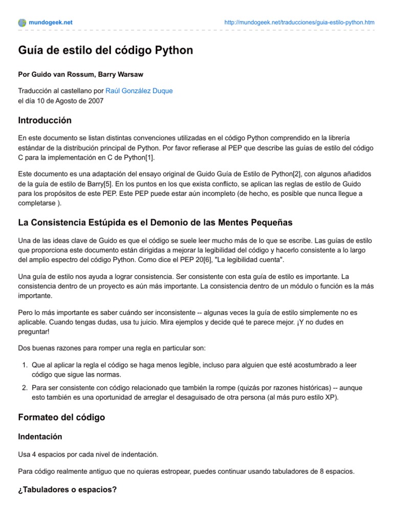 Guía de Estilo Del Código Python | PDF | Python (lenguaje de ...