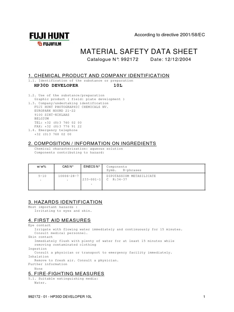 Msds Developer | Materials | Chemical Substances