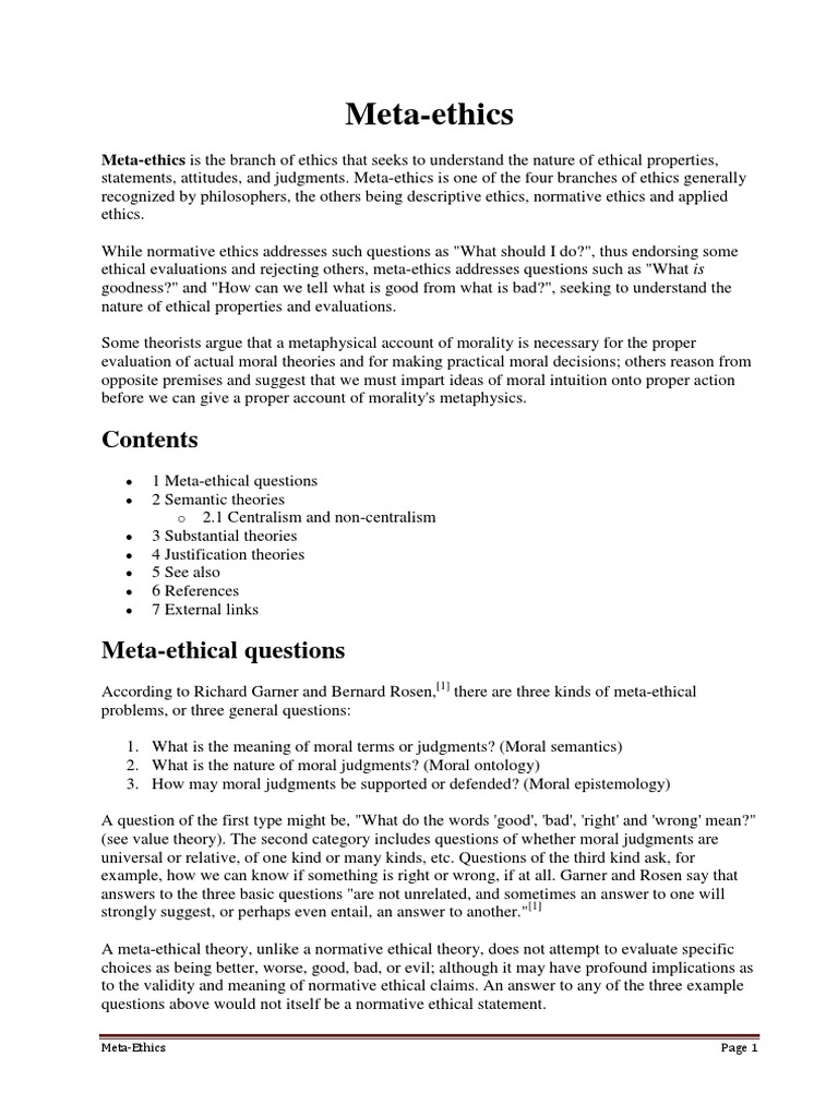 Meta Ethics | PDF | Justification | Western Philosophy