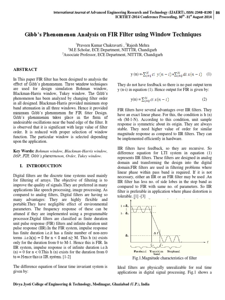 Gibbs Phenomenon in FIR Filters Using Windows | PDF | Digital Signal ...
