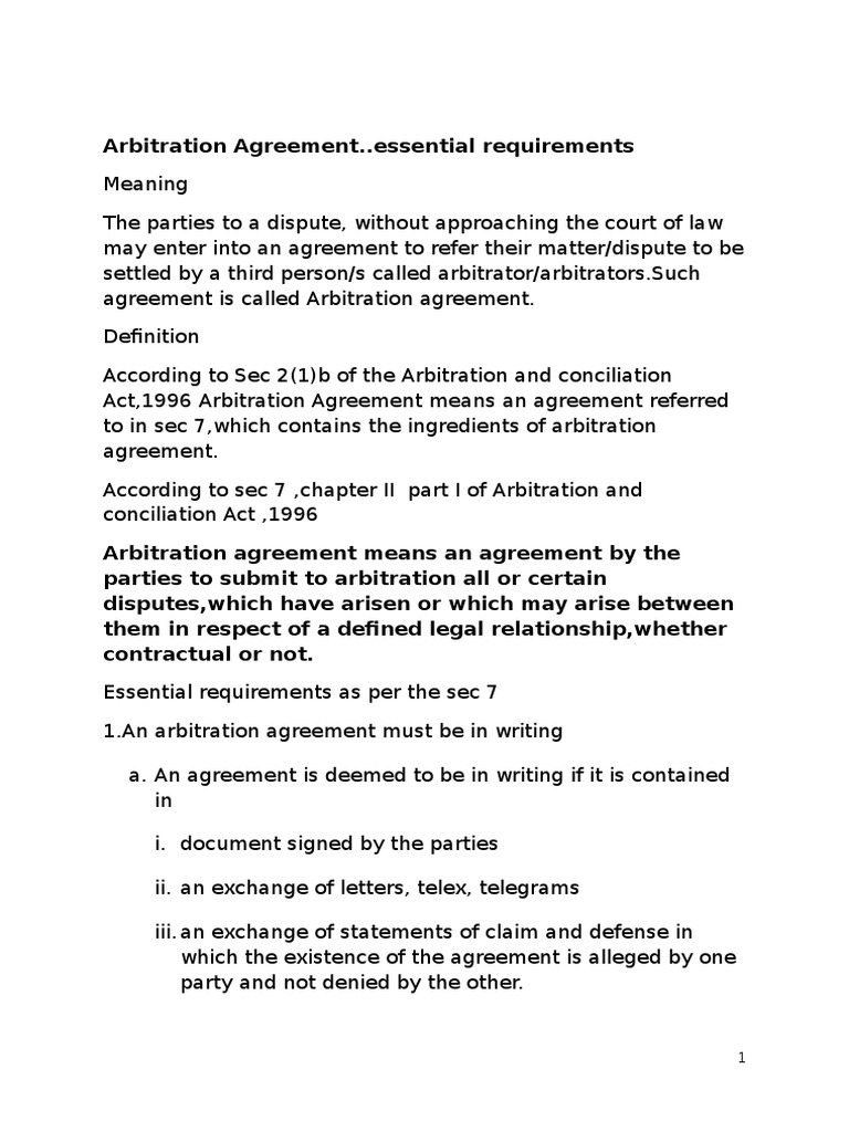 Arbitration Agreement Essential Requirements | PDF | Arbitration | Common Law