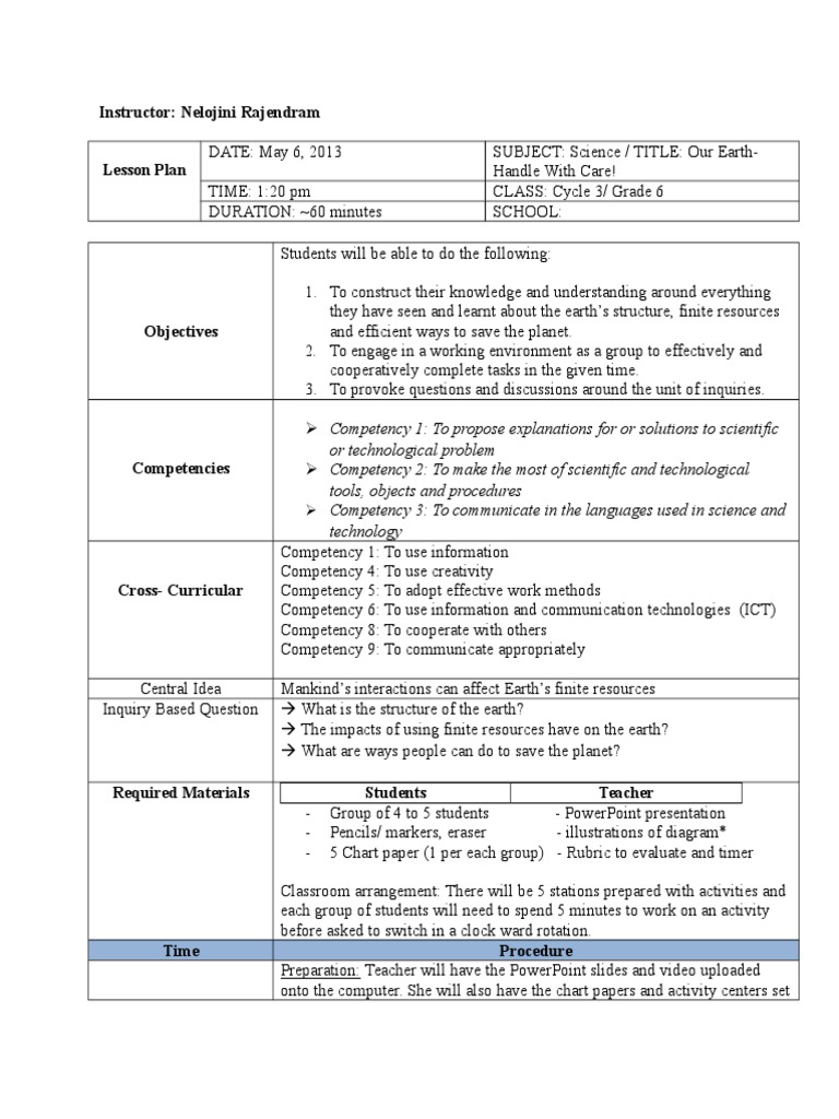 Grade 6 Science: Earth Conservation Lesson | PDF | Lesson Plan ...
