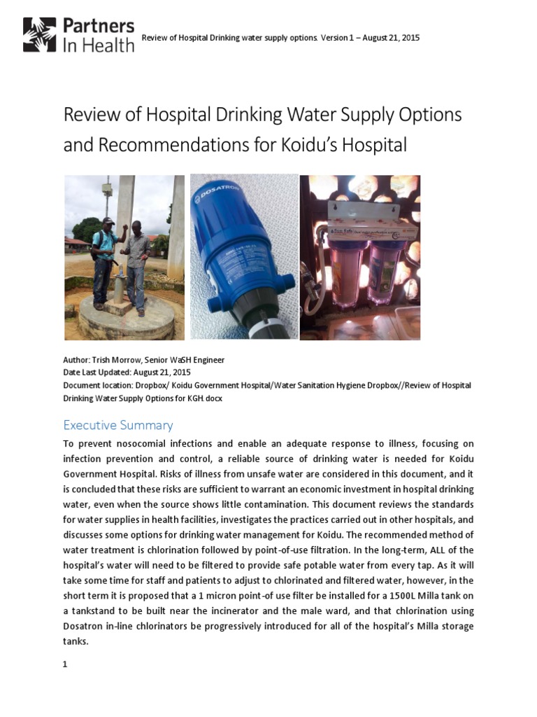 Review of Hospital Drinking Water Supply Options for KGH | Drinking ...