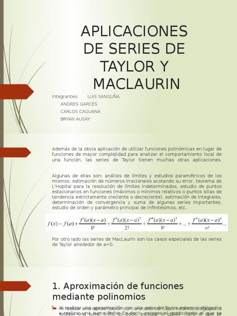 Aplicaciones de Series de Taylor y Maclaurin | Ecuaciones diferenciales | Ecuaciones