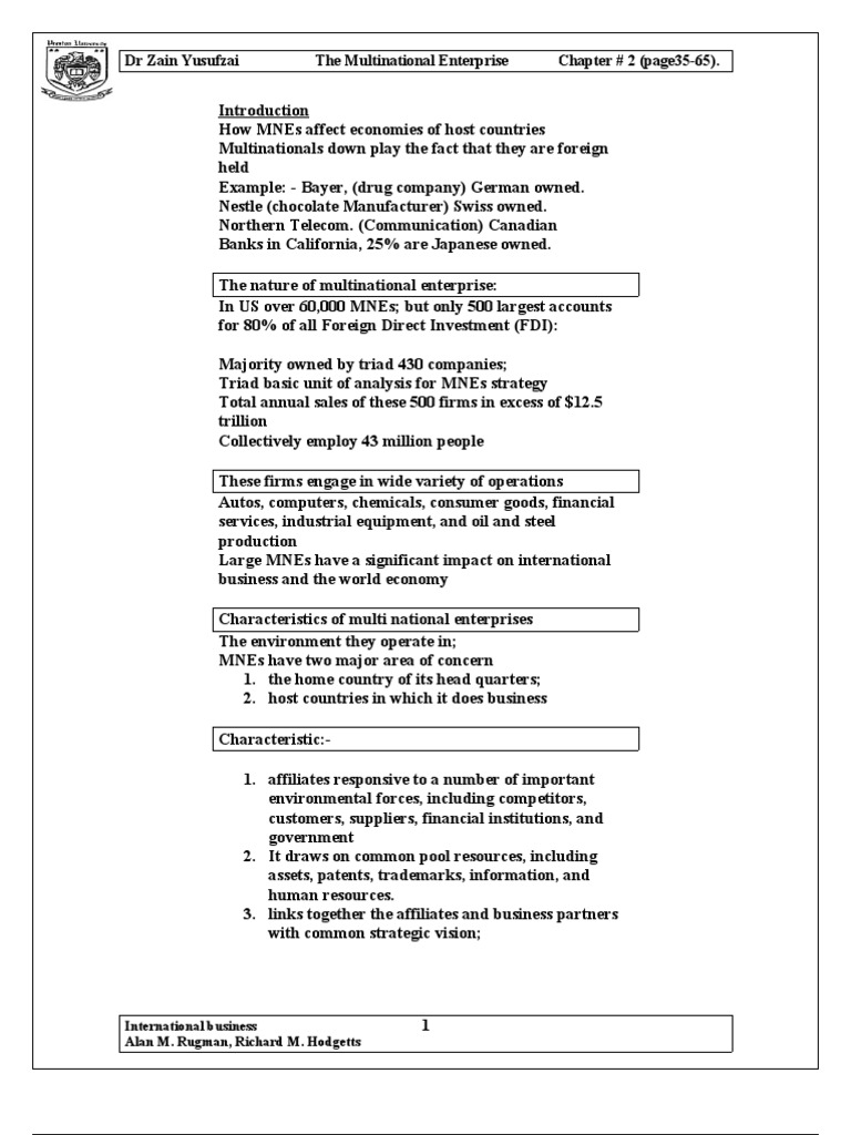 Multinational Enterprises in Global Business | PDF | International ...