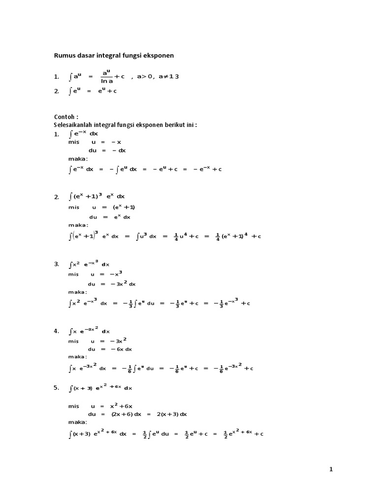 Rumus Dasar Integral Fungsi Eksponen | PDF