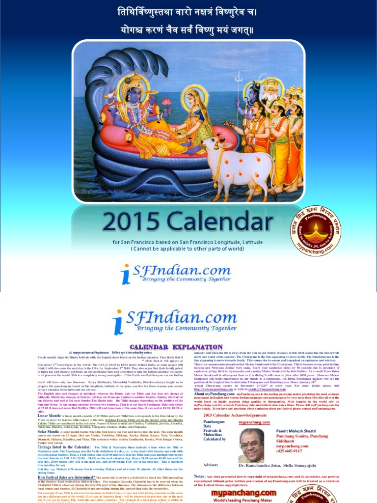 San Francisco 2015 Hindu Calendar Guide | PDF | Lunisolar Calendars ...