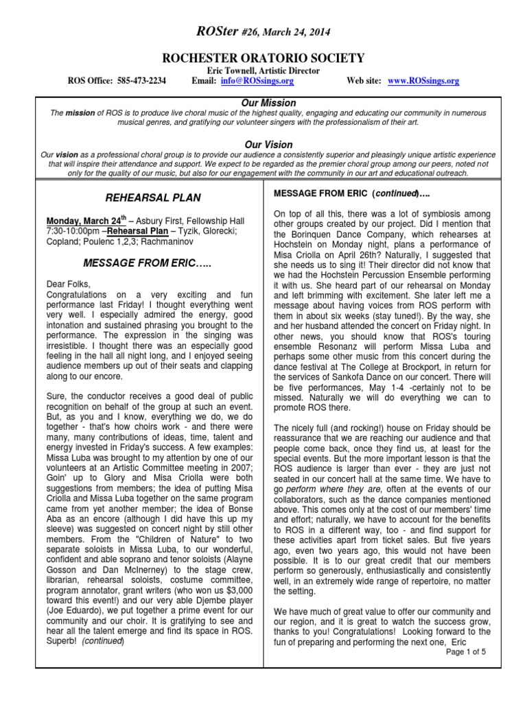 ROSter#26 March 24 2014 | PDF | Choir | Cathedral