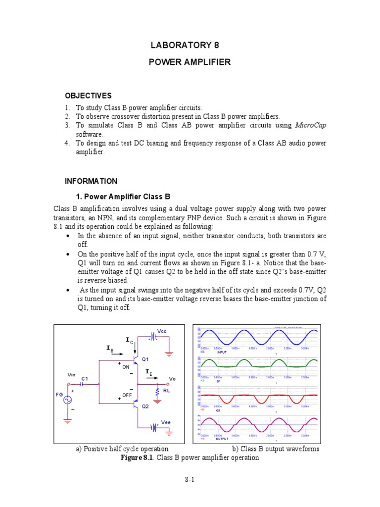 Design and Analysis of Class AB Audio Power Amplifiers Using MicroCap Simulation | PDF ...