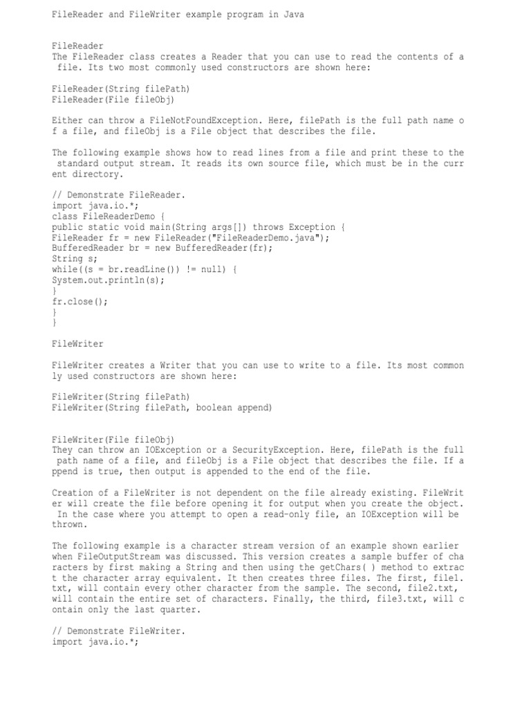 J2ME - FileReader and FileWriter Example Program in Java | PDF | Java (Programming Language ...