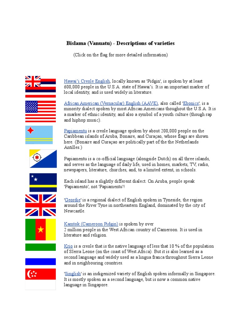Bislama (Vanuatu) - Descriptions of Varieties | PDF | Languages ...