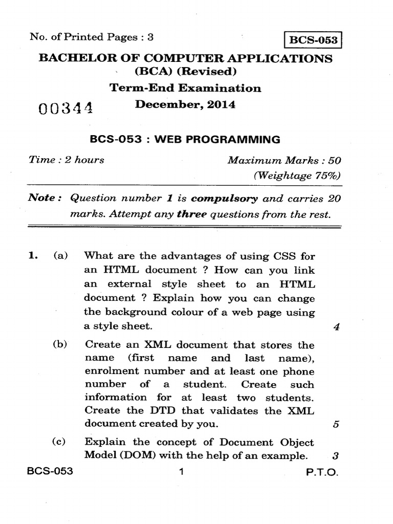BCS-053 Web Programming Exam Paper | PDF | Computers