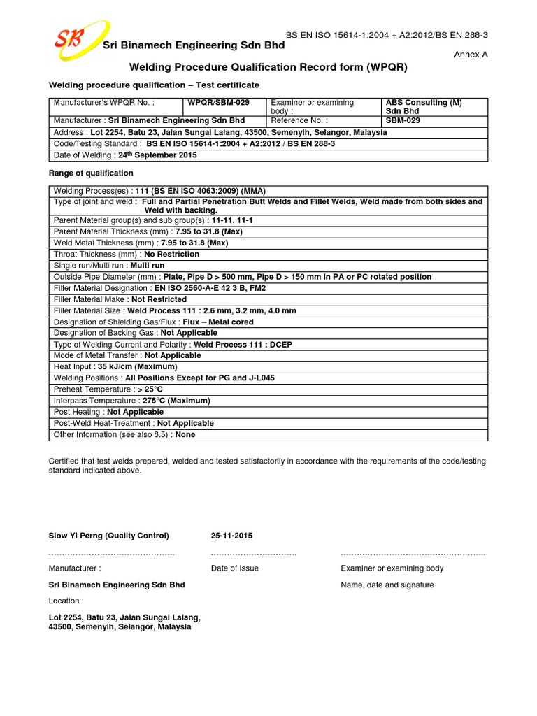 WPQR SBM 029 | PDF | Welding | Construction