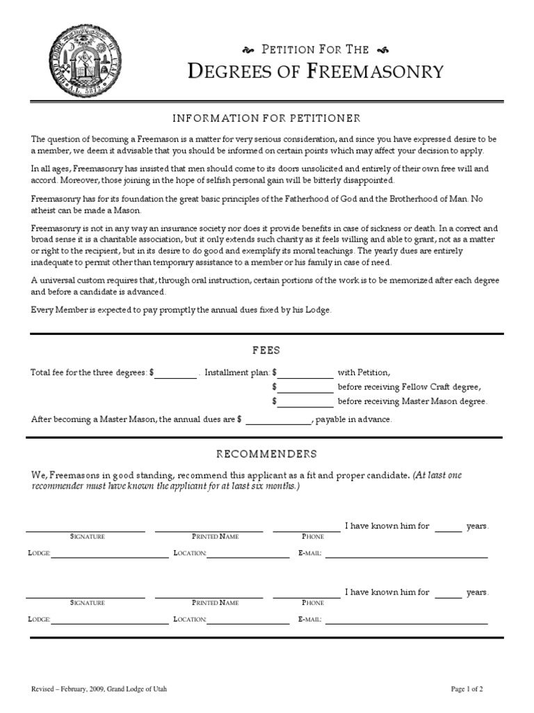 Petition | PDF | Freemasonry | Masonic Lodge