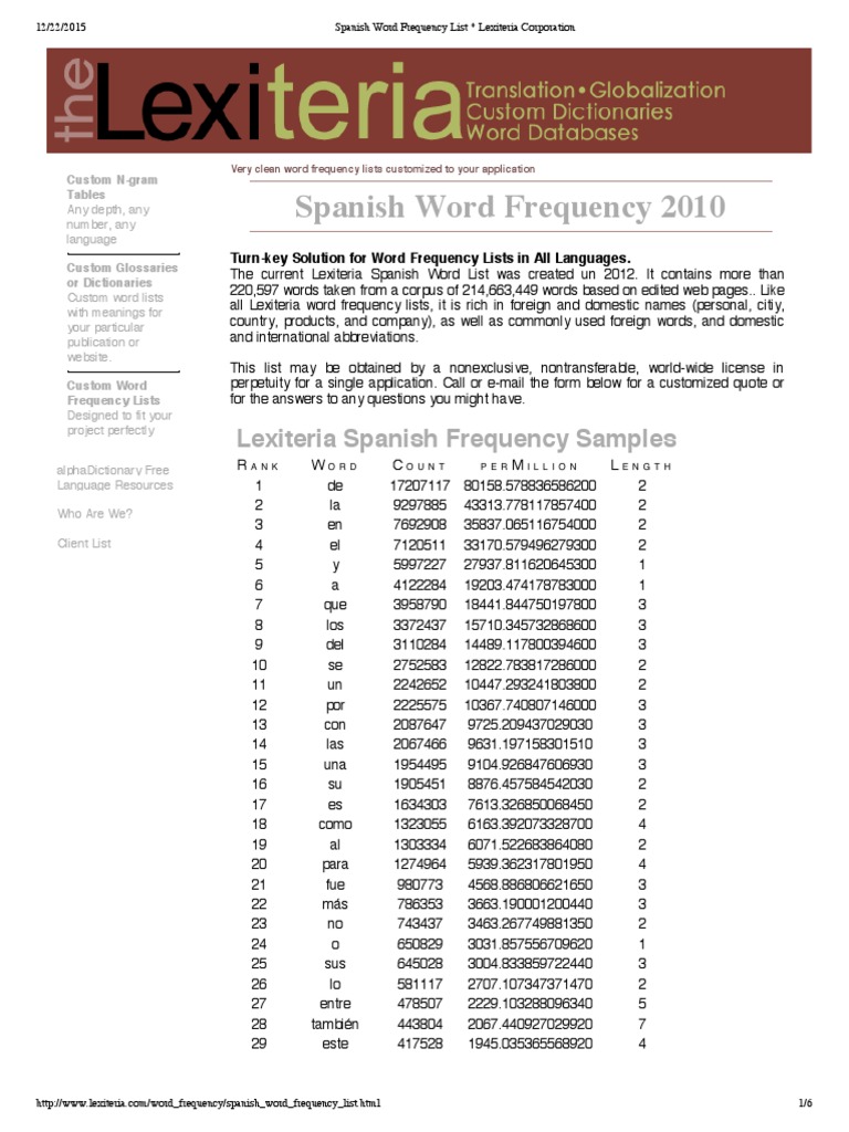 Spanish Word Frequency List 2010 | PDF | Semiotics | Linguistics