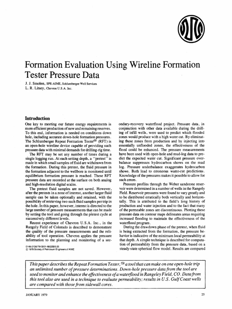 Formation Evaluation Using Wireline Formation Tester Pressure Data ...