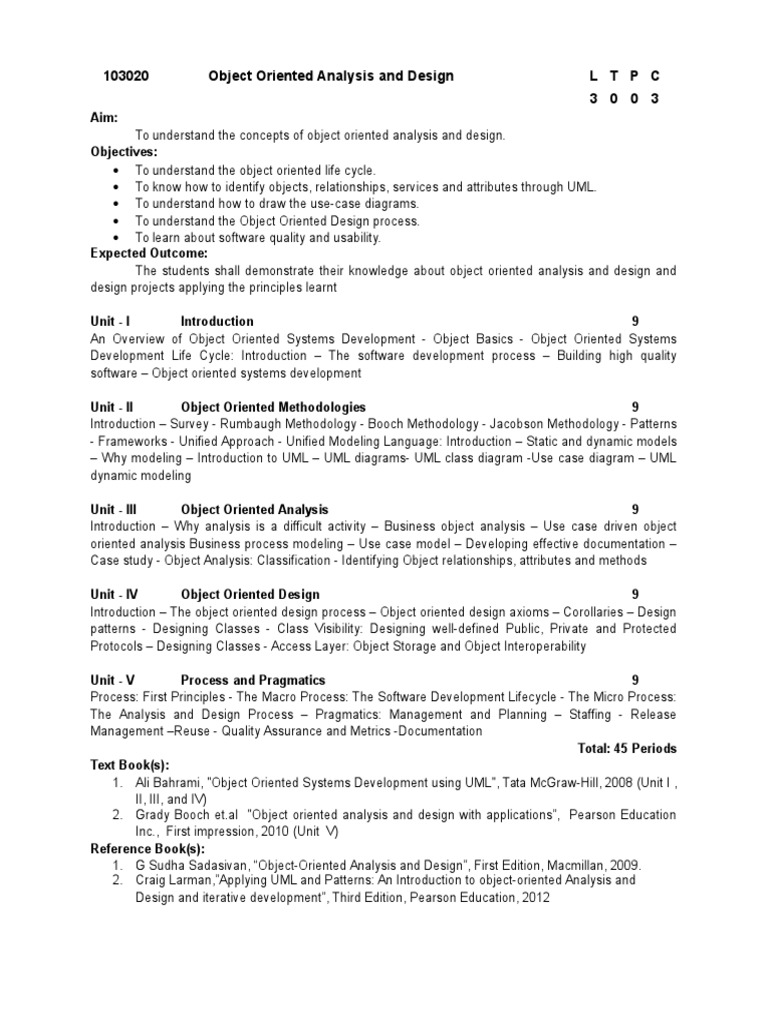 Object Oriented Analysis and Design - Syllabus | PDF | Unified Modeling ... Object Oriented Analysis and Design - Syllabus | PDF | Unified Modeling ...