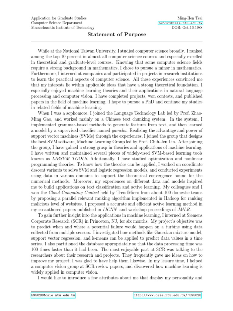 Sop Sample | PDF | Support Vector Machine | Machine Learning