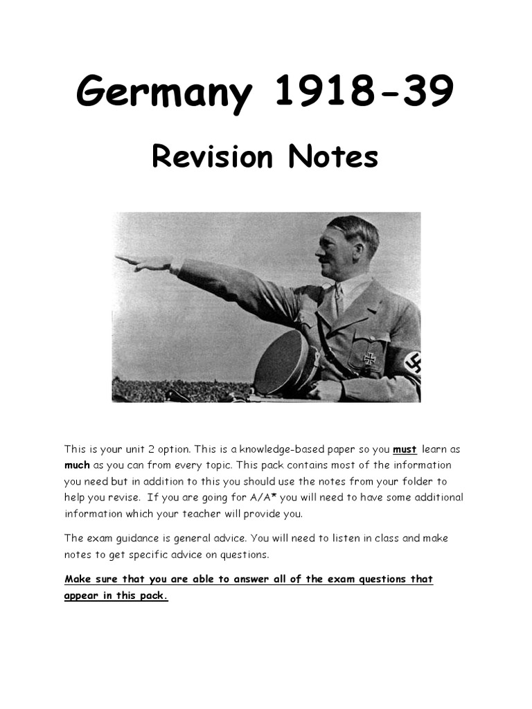 Germany Revsion Booklet (Unit 2) | PDF | Weimar Republic | Nazi Germany