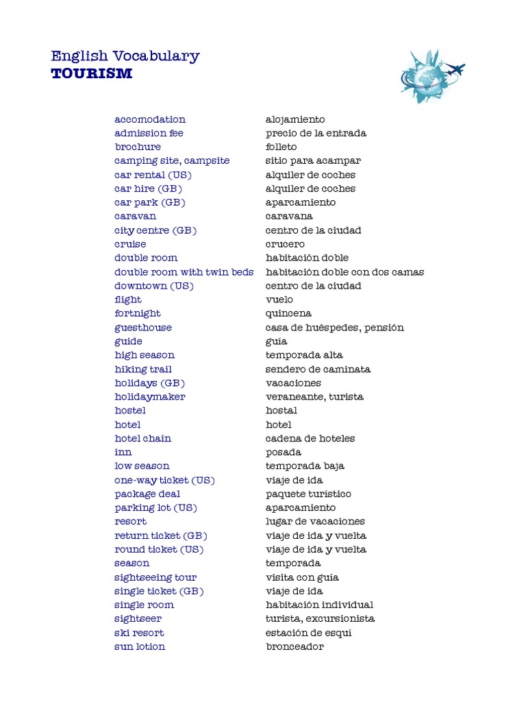 Vocabulario Esencial para Vacaciones | PDF | Comida | Turismo