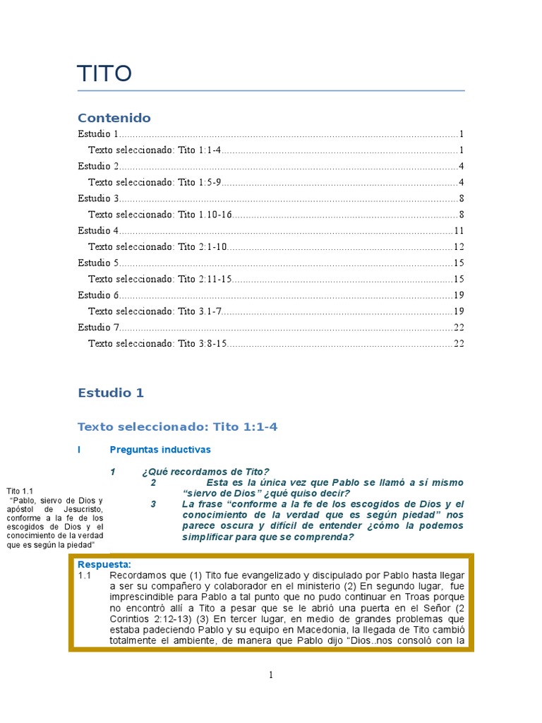 TITO, Estudio Del Libro de | PDF | Pablo el apóstol | Fe