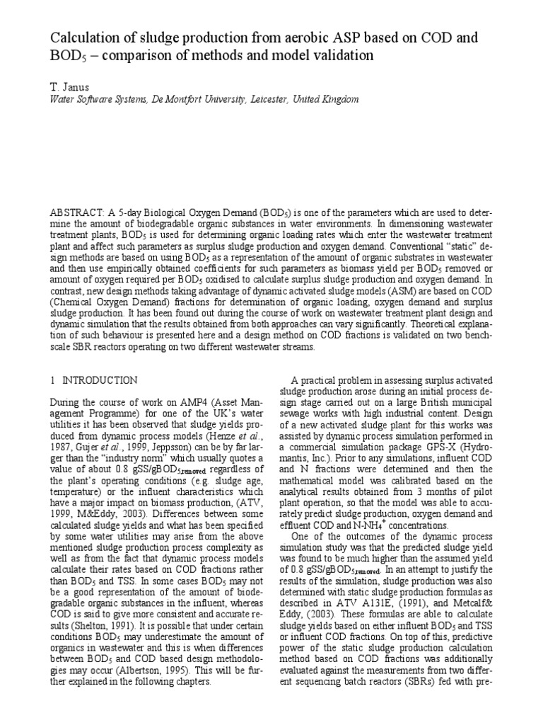 Calculation of Sludge Production From Aerobic ASP Janus | PDF | Sewage ...
