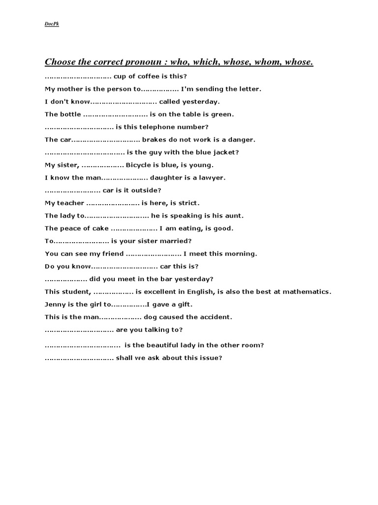Exercice Pronoun Which Who | PDF