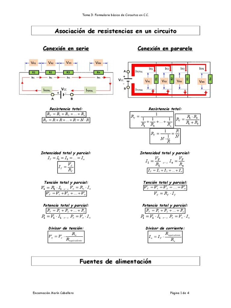 Tema 3. Formulario Básico de Circuitos en C.C. | Resistencia Eléctrica ...