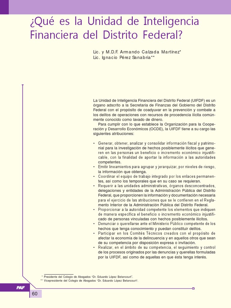 Funciones de la Unidad de Inteligencia Financiera | PDF | aduana ...