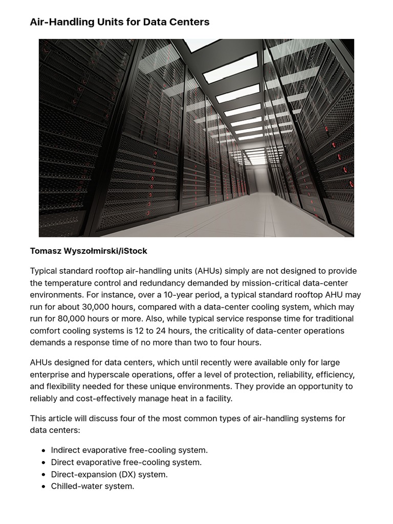 Air Handling Units AHU - Data Center Cooling Mission Critical | PDF ...