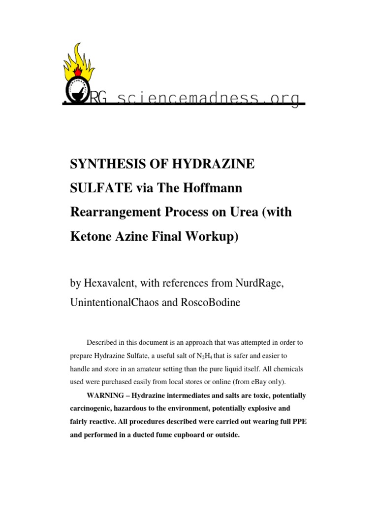 Synthesis of Hydrazine Sulfate Via The Hoffmann Rearrangement Process ...