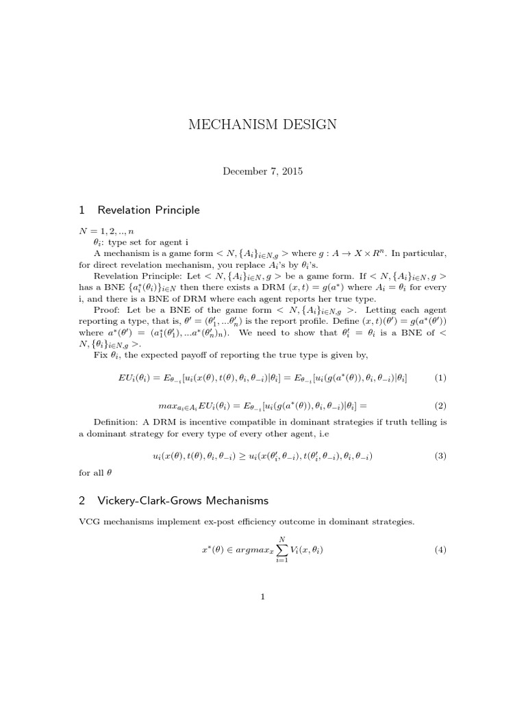 Analysis of Mechanism Design Concepts Including the Revelation ...
