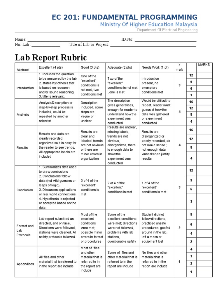 Rubric Lab Report Fundamental Programming | PDF | Experiment | Science ...