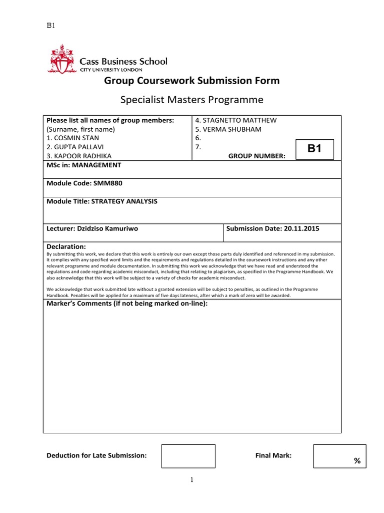 Group Coursework Submission Form: Specialist Masters Programme | PDF