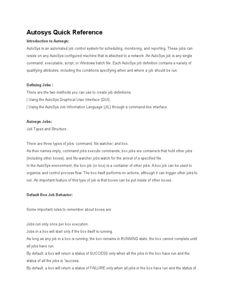 Quick guide to Autosys job scheduling | PDF | Command Line Interface | Computer Engineering
