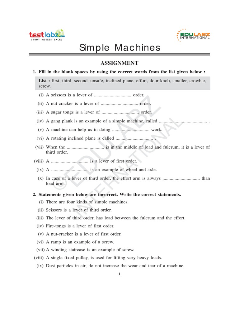 Simple Machine Assignment | PDF | Lever | Machines