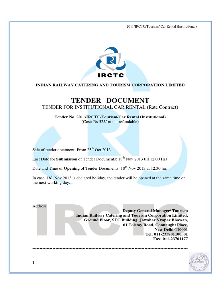 Cab Tender Document IRCTC | PDF | Indemnity | Law Of Agency