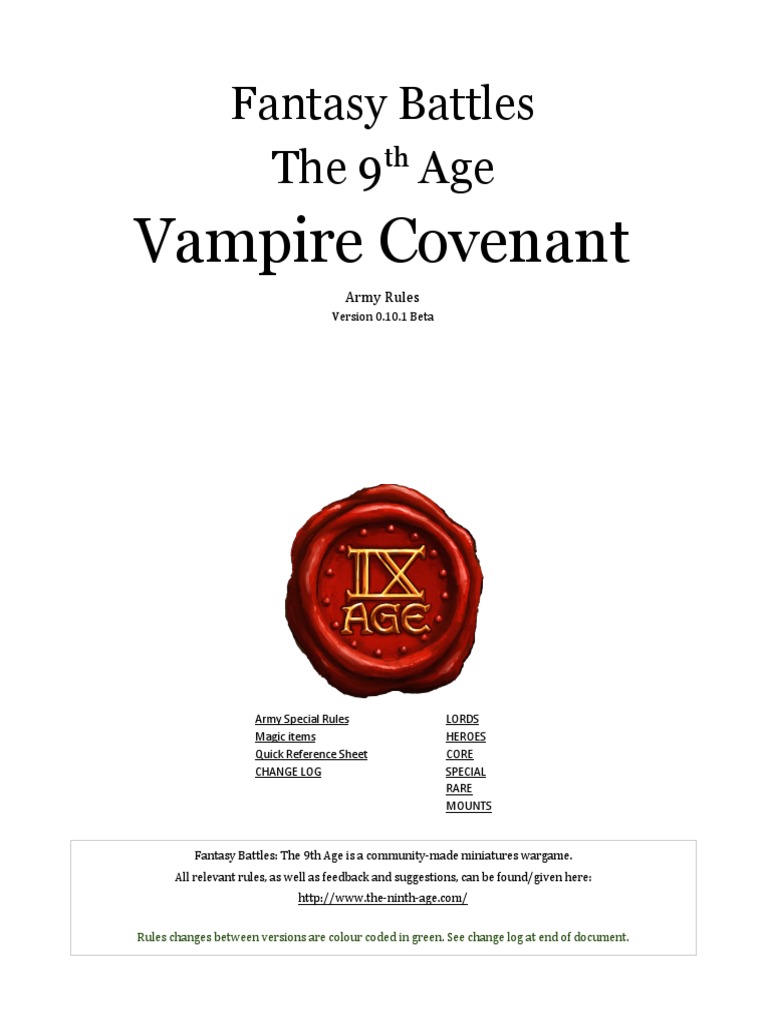 The Ninth Age Vampire Covenant 0 10 1 | PDF | Vampires | Unrest