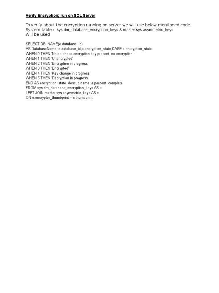 Verify SQL Server Encryption Status | PDF | Computers