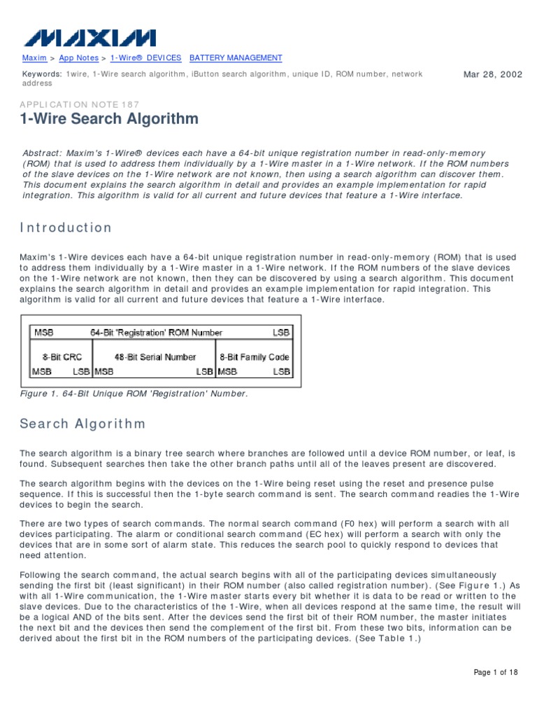 1-Wire Search Algorithm | PDF | Read Only Memory | Computing