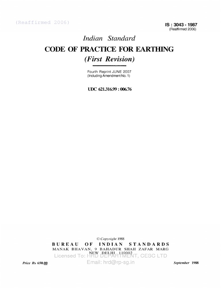 Code of Practice For Earthing 3043-1987 | PDF