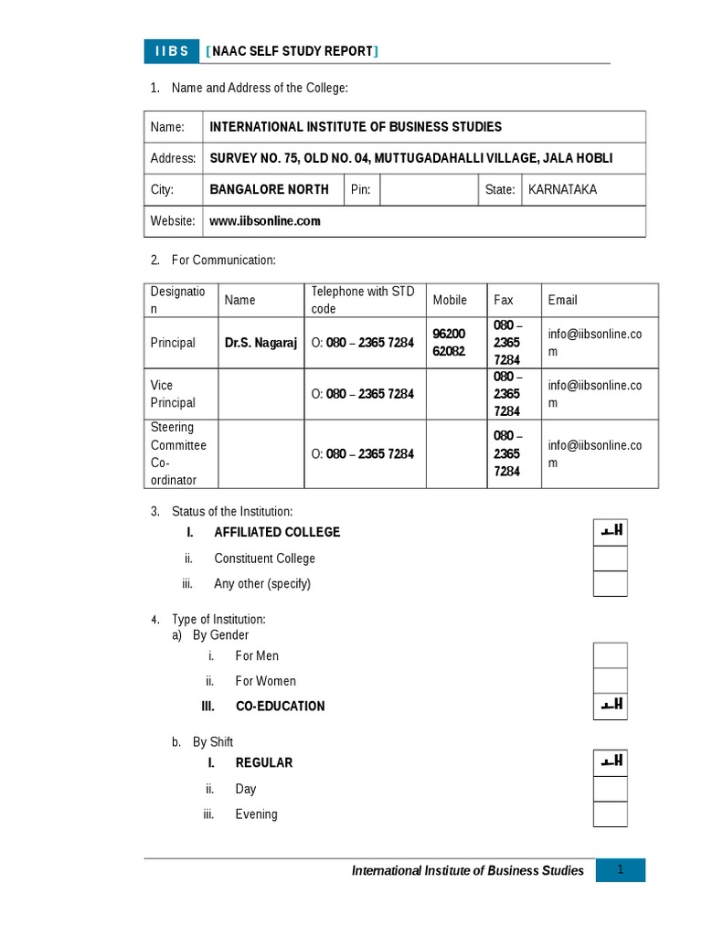 Naac Self Study Report: International Institute of Business Studies ...