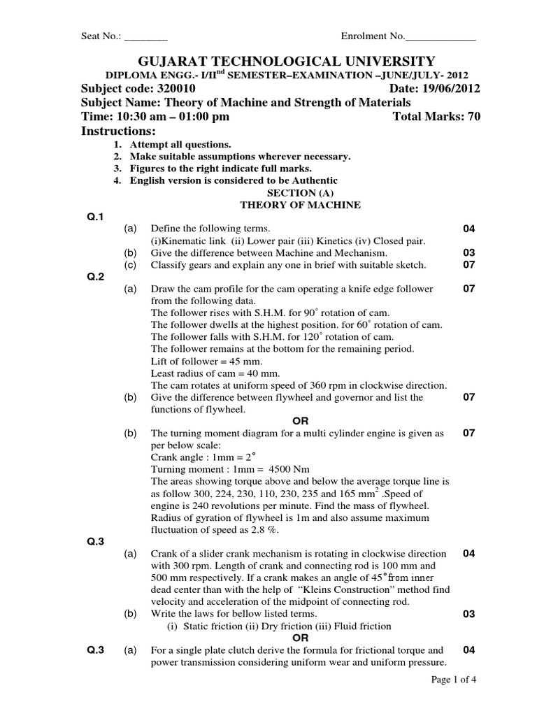 GTU-TOM & SM Exam Paper PDF | PDF | Bending | Beam (Structure)