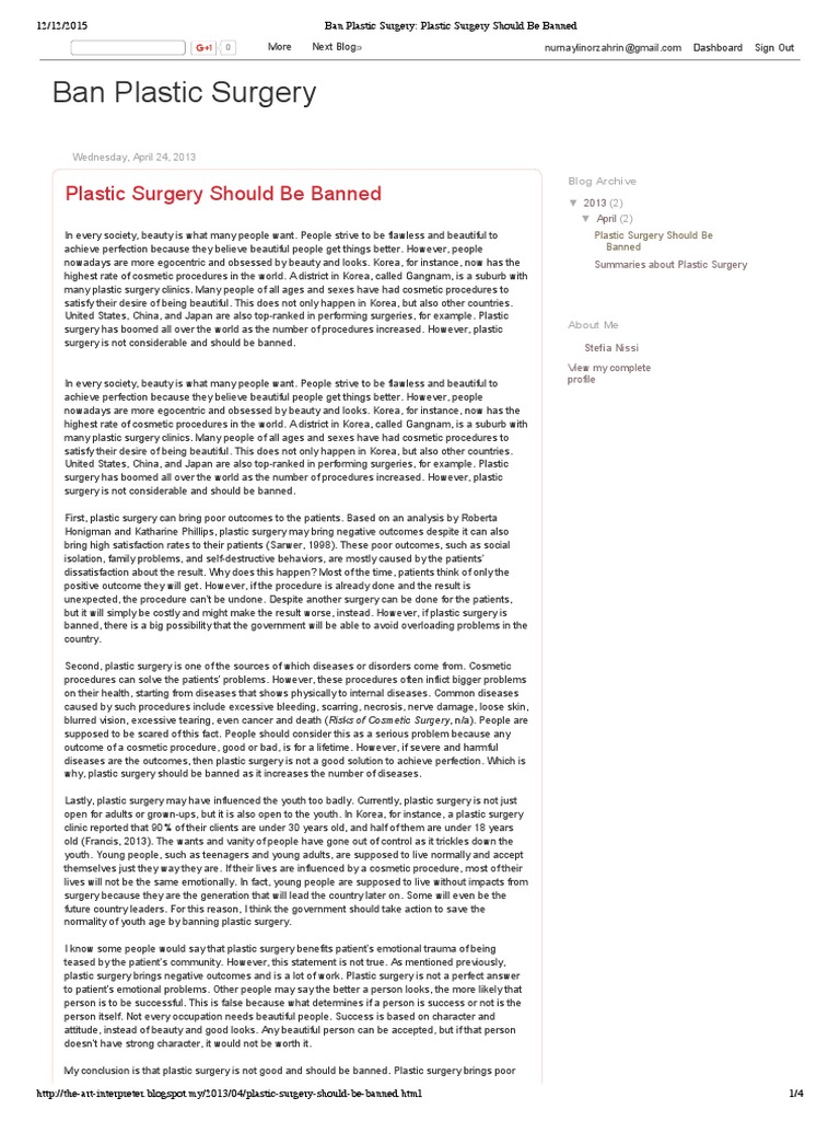Ban Plastic Surgery - Plastic Surgery Should Be Banned | PDF | Plastic ...