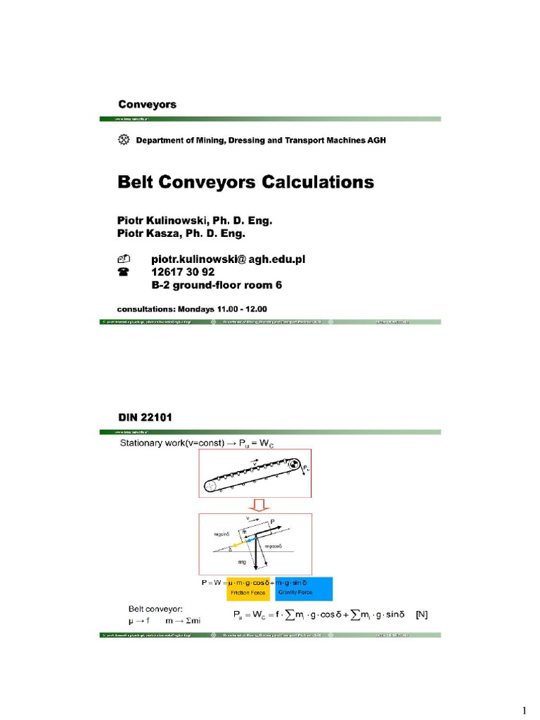 Belt Conveyors Calculations DIN22101 | PDF